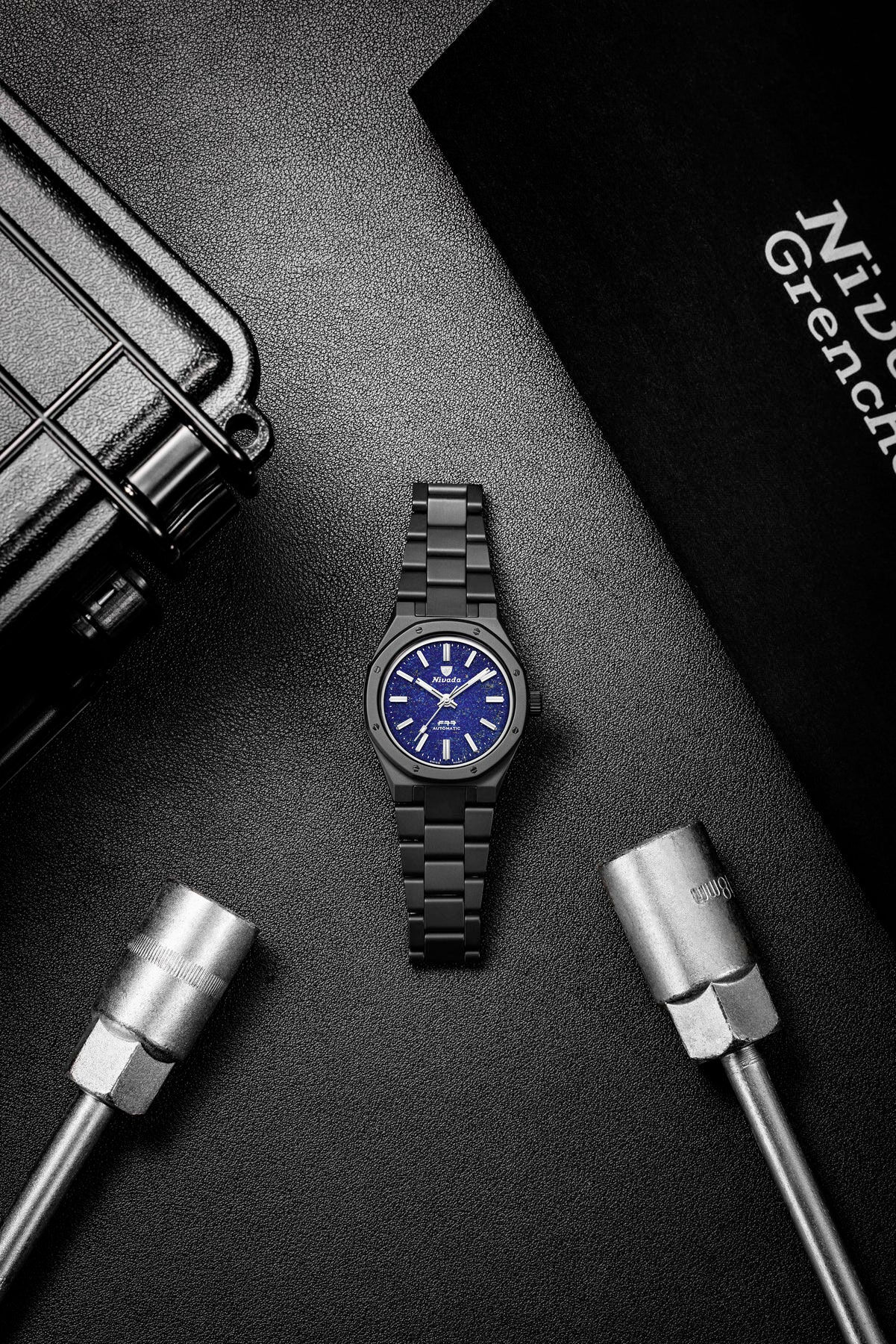 Nivada Grenchen 68022A77 F77 Black Ceramic Lapis Lazuli on bracelet ...